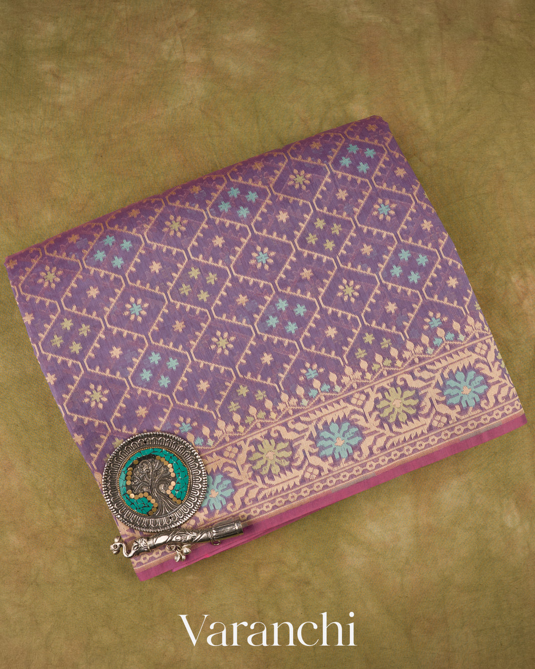 Lavender Mauve Jamdani Checks Pure Kora Silk Cotton Saree – Varanchi
