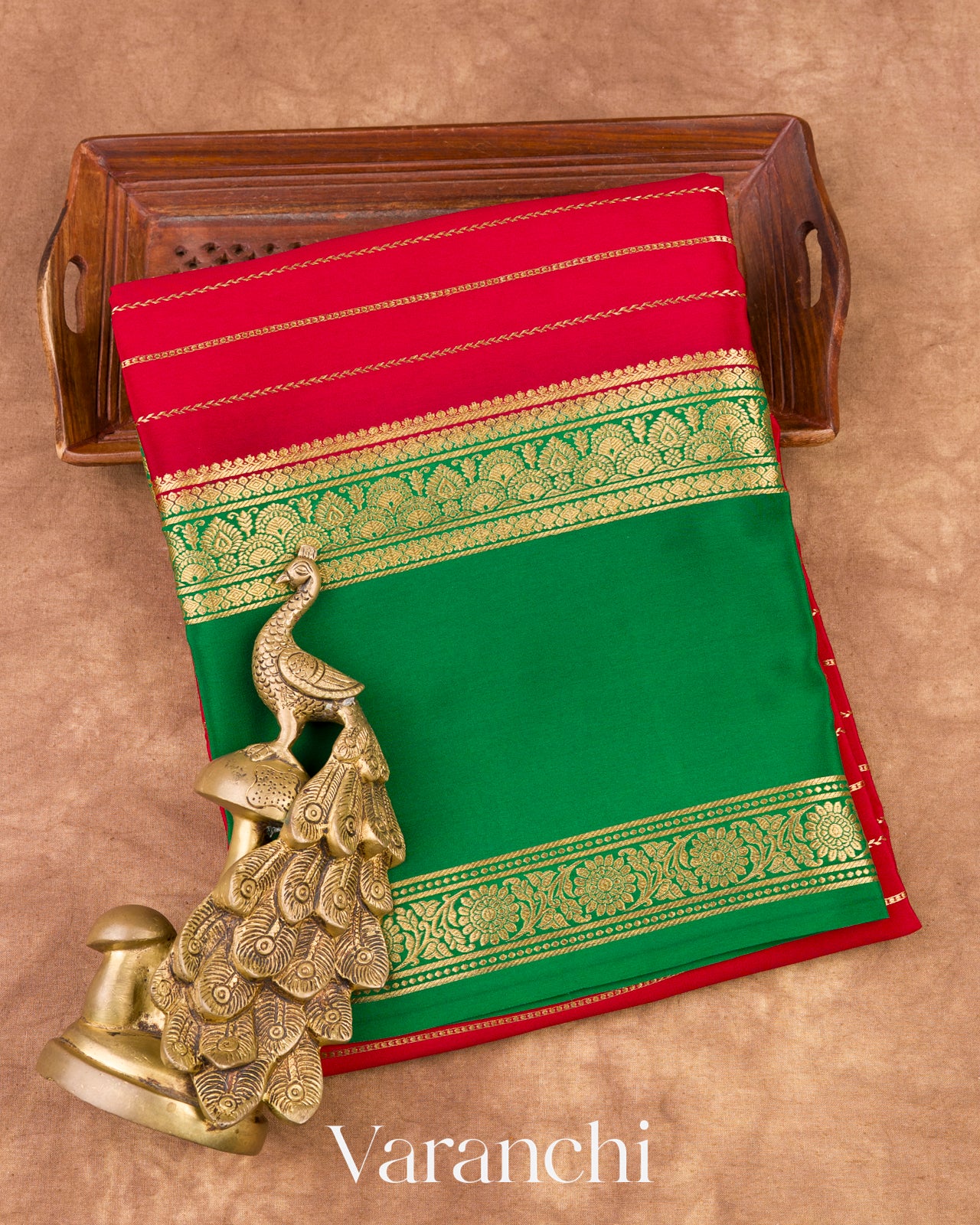 Deep Crimson Red Pure Mysore Crepe Silk Saree – Varanchi