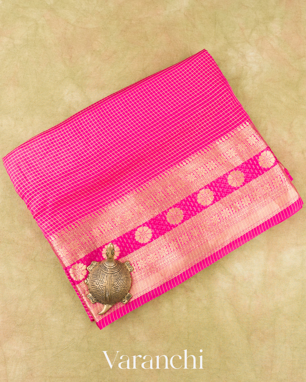 Rani Pink Checks Pure Poona Silk Saree – Varanchi