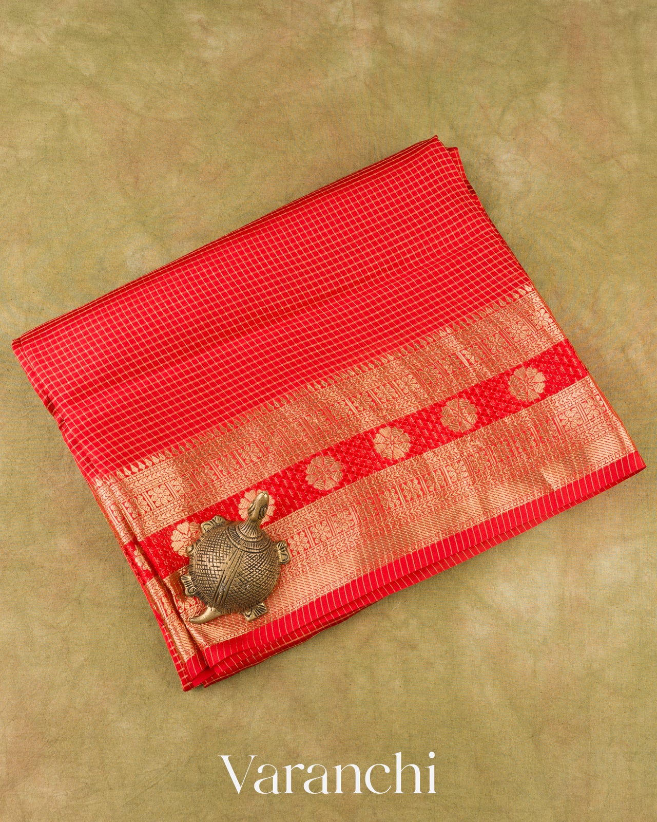 Bright Red Checks Pure Poona Silk Saree – Varanchi