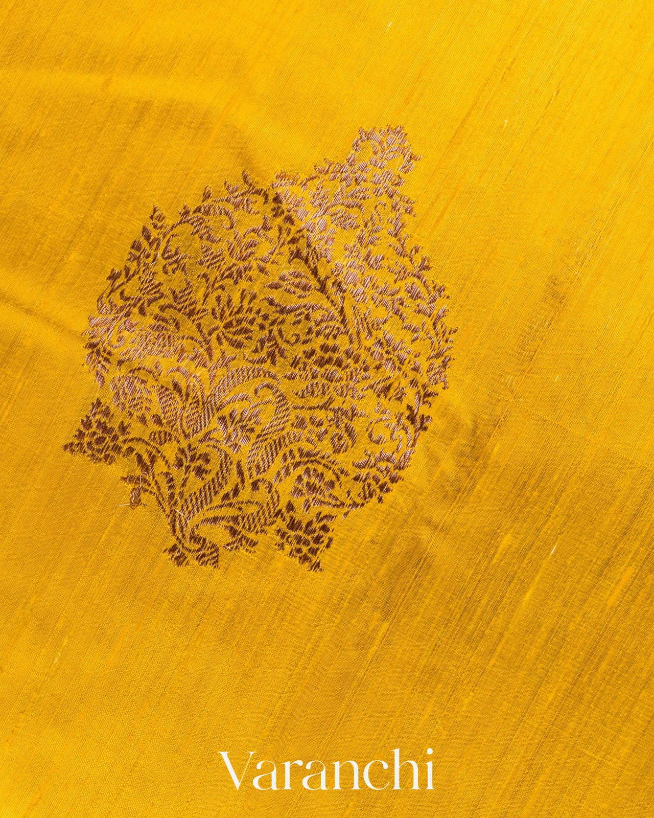 Golden Turmeric Yellow Pure Raw Silk Handloom Saree – Varanchi