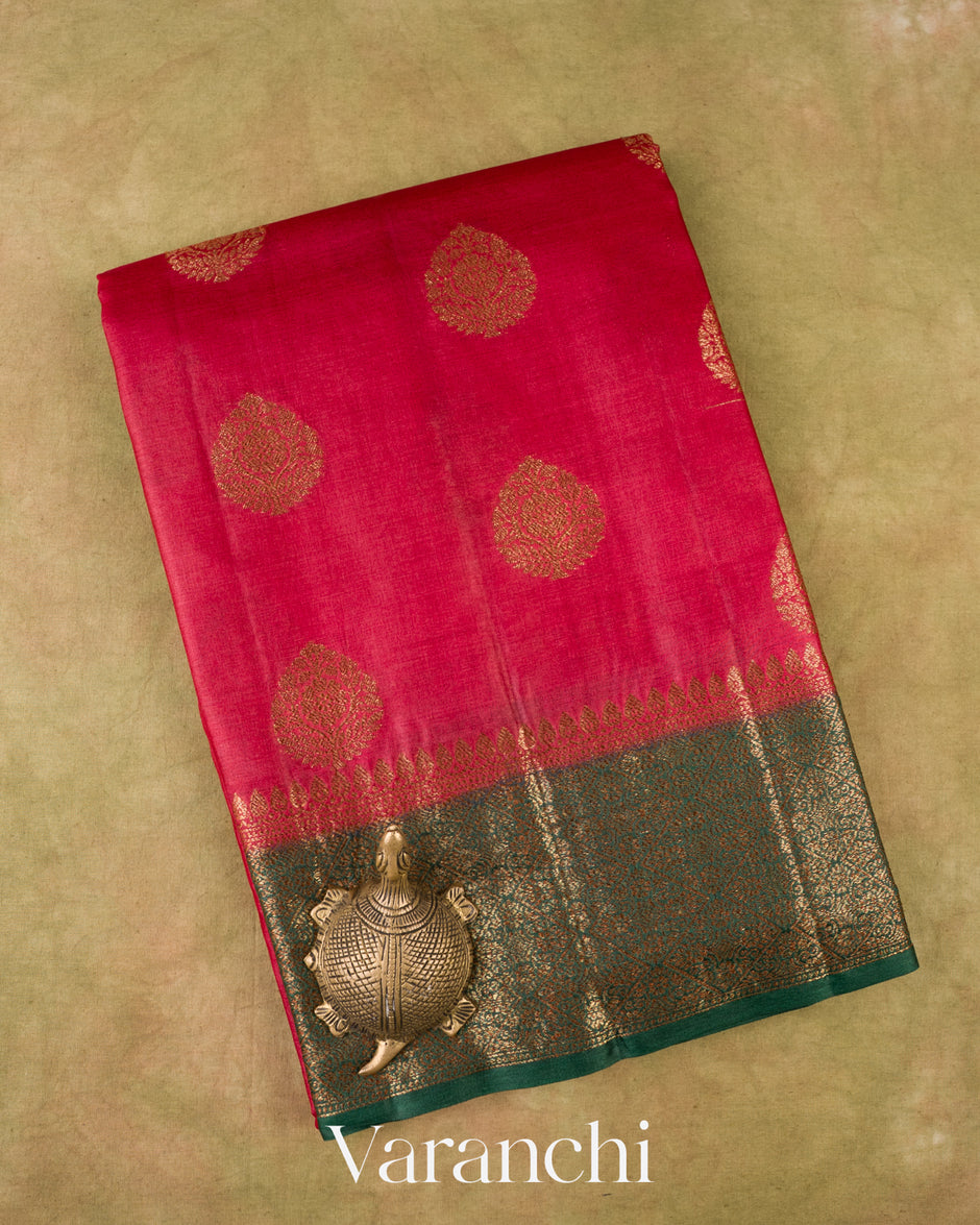 Deep Red Pure Tussar Silk Saree – Varanchi