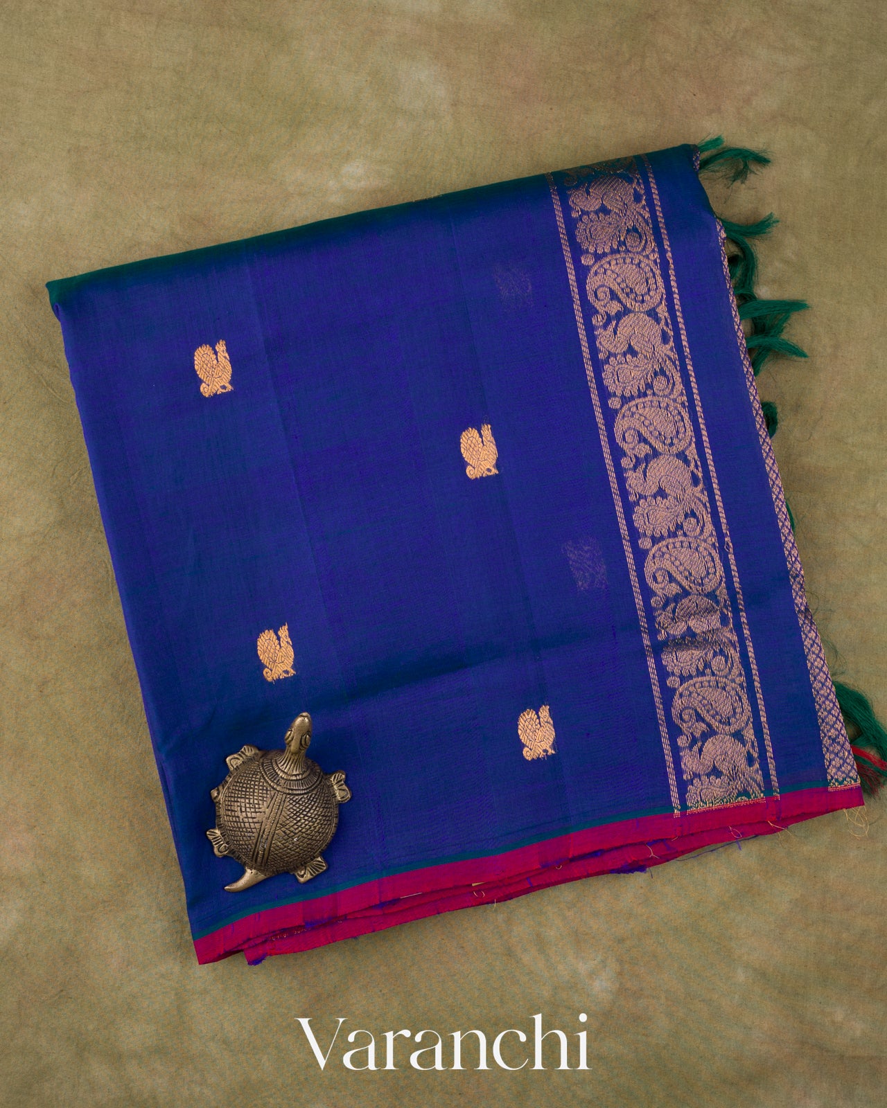 Royal Blue Pure Kanchipuram Silk Cotton Handloom Saree – Varanchi