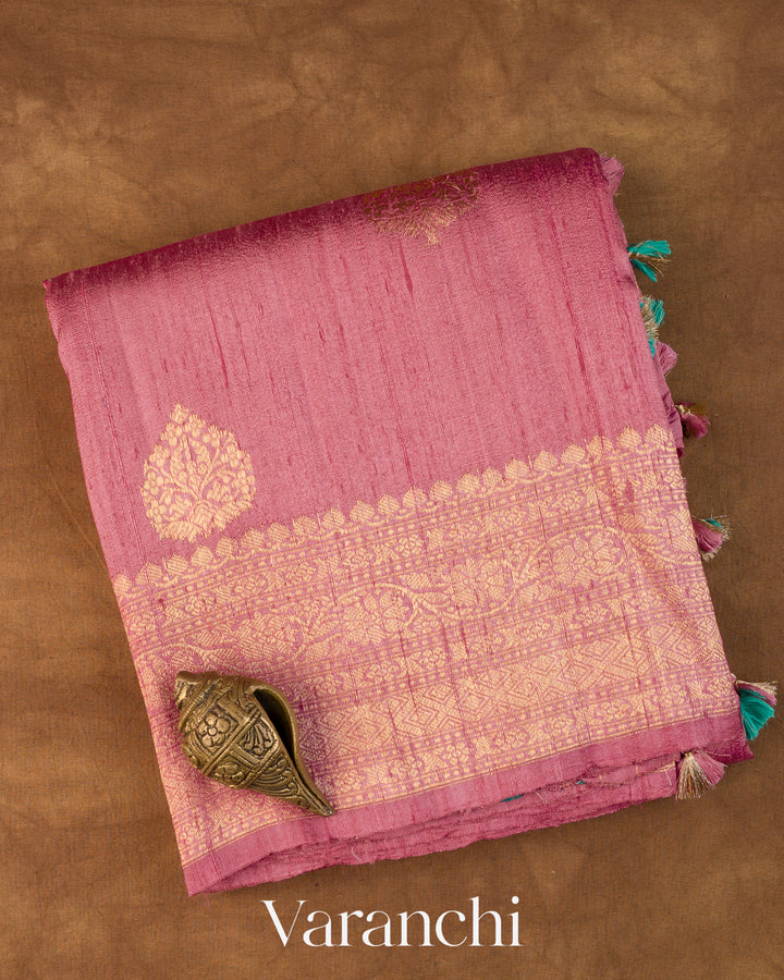 Pastel Pink Pure Raw Silk Handloom Saree – Varanchi