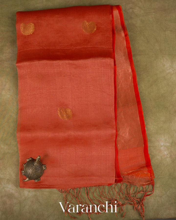 Rust Orange Pure Tissue Muslin Silk Handloom Saree – Varanchi