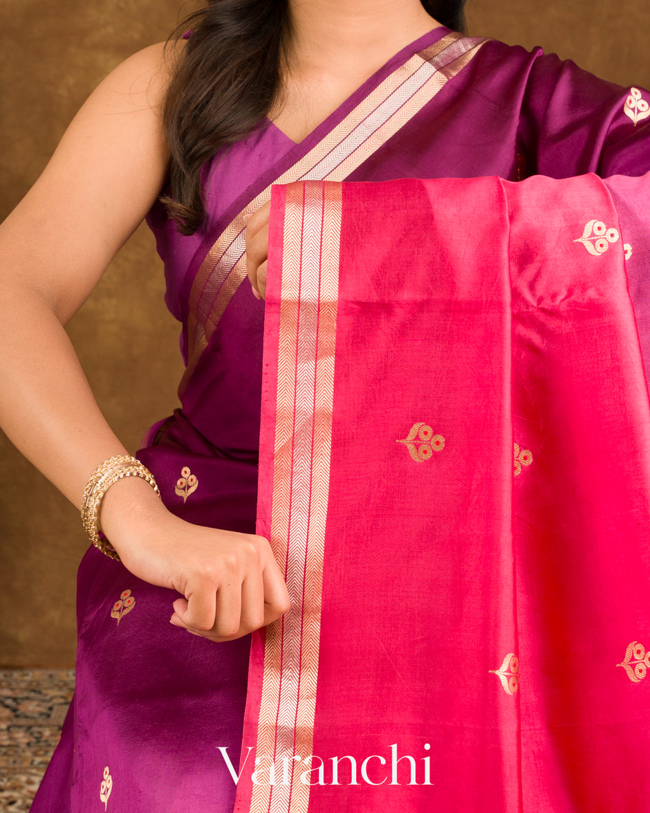 Purple And Rani Pink Ombre-Dyed Pure Poona Silk Handloom Saree – Varanchi